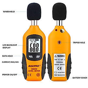 Decibel Meter, RISEPRO® Digital Sound Level Meter 30 – 130 dB Audio Noise Measure Device Backlight MAX/MIN, Data Hold Auto Power Off Dual Ranges HT-80A
