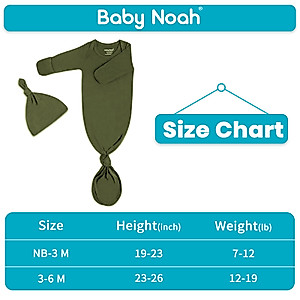 Newborn Baby Knotted Gown, Super Soft Silky Infant Long Sleeve Sleeper for Baby Girl and Boy Sleeping Bag with Mittens and Hat Set (Extra Long)
