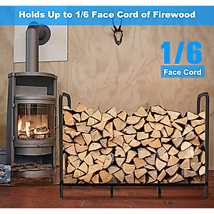 Tikimilor 4ft Firewood Rack Holder, Adjustable Heavy Duty Fire Log Stacker Stand for Fireplace, Outdoor Indoor Metal Wood Pile Storage Organizer, Patio Logs Stand tool, Black