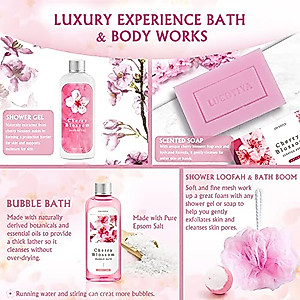 Gifts for Women Birthday Gifts for Women, Bath and Body Works Gift Set with 14 Pcs Mother's Day Gifts and Cherry Blossoms Self Care Package Gift Women, Relaxing Spa Gift Basket for Women