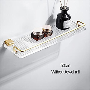WANLIAN 19"Floating Shelf Set, Clear Acrylic Wall Mounted Storage Rack, Wall Mounted Shelf With Gold Towel Rack For Bathroom, Bedroom, Living Room, Kitchen, Office 2 Piece( Acrylic Storage Rack)
