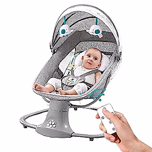 Baby Bouncer Baby Cradle Portable Swing Infant Motorized Adjustable Rocker with Bluetooth Music Speaker and 5 Swaying Gears Preset Lullabies and Smooth Remote Control (Grey)