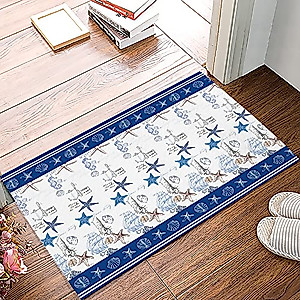 Door Mat for Bedroom Decor, Ocean Theme Blue Brown Seashell Starfish Coral and Vessel Floor Mats, Absorbent Rugs for Living Room, Non-Slip Bathroom Rugs Home Decor Kitchen Mat Area Rug 18x30 Inch