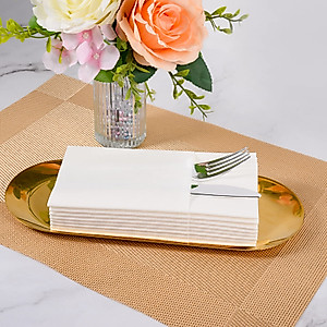 White Dinner Napkins Disposable - 100Pack Linen-Feel Paper Napkins with Built-in Flatware Pocket, Prefolded Cloth Like Paper Napkins Bulk For Dinner, Wedding, Party or Everyday Use