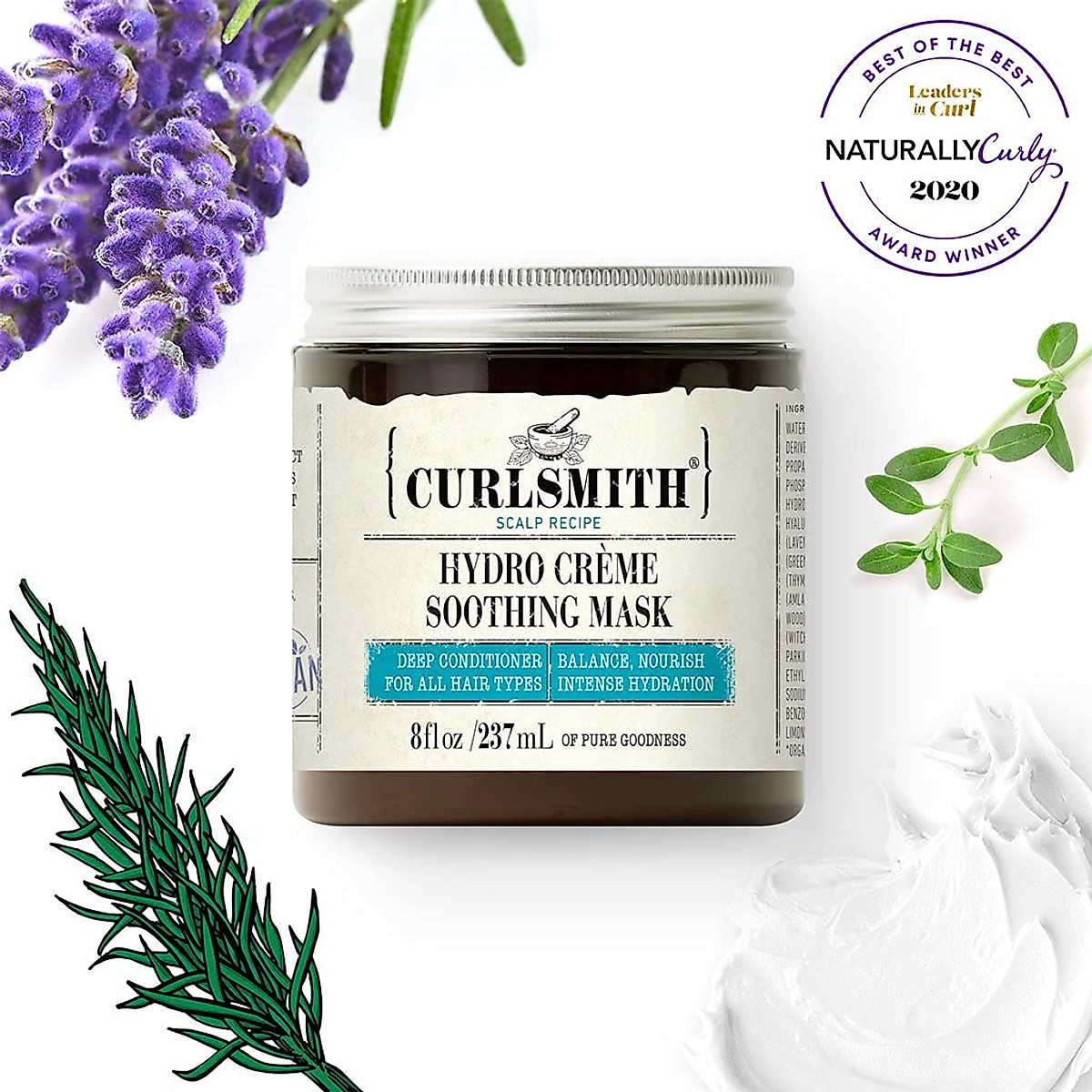 CURLSMITH - Hydro Crème Soothing Mask - Vegan Soothing Deep Conditioner for any Hair Type, Encourages Growth (8 oz)