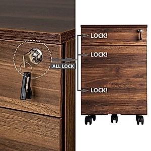 TOPSKY 3 Drawers Wood Mobile File Cabinet Fully Assembled Except Castors (Oak, 16.3x15.7x24.4)