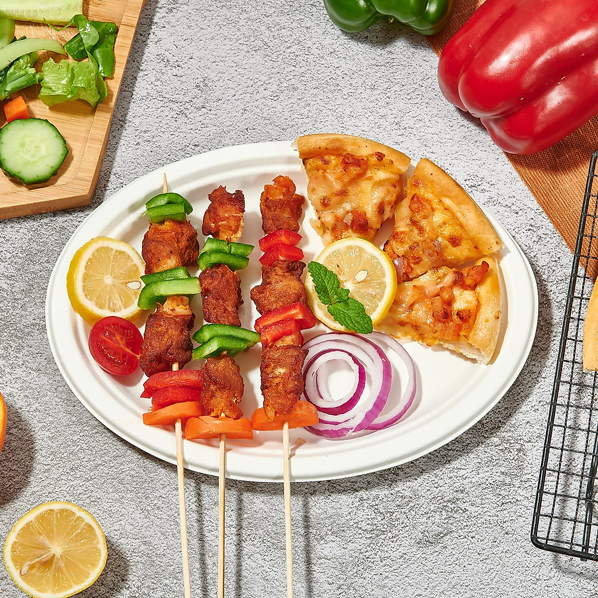 Vplus 100% Compostable Oval Paper Plates 12 inch 125 Pack Super Strong Disposable Paper Plates Bagasse Natural Biodegradable Eco-Friendly Sugarcane Plates for BBQ, Party, Dinner, and Picnic