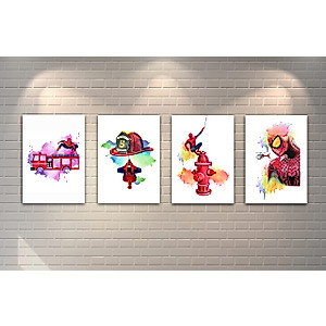 OzWood Crafts- Spiderman Wall Decor Poster Prints, Set of 4 FRAMELESS (8''x10''), Superhero room decor for boys, Spiderman Posters for Boys Room, Spiderman Wall Art, Spiderman Room Decor