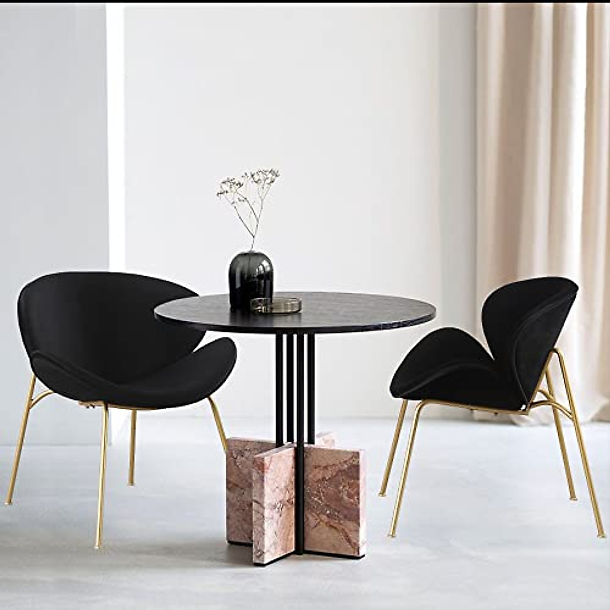 Yoluckea Velvet Dining Chairs Set of 2, Modern Upholstered Dining Side Chair Vanity Chair Living Room Chairs Accent Chair with Gold Metal Legs for Kitchen Dining Room Bedroom (Black)