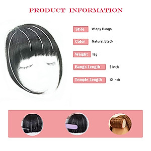 Clip in Bangs Natural Black Bangs Clip in Fringe Hair Extensions Remy Human Hair with Temples Natural Color for Women