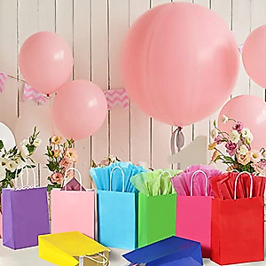 PINWATT 32 Pieces Gift Bags with 32 Tissues, 10.6" Gift Bags Medium Size, 8 Colors Party Favor Bags Rainbow Goodie Bags with Handles for Birthday, Party Supplies, Wedding, Holidays and Gifts