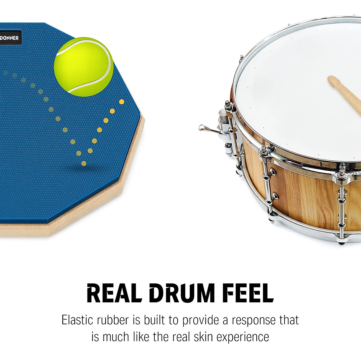 Donner 12 Inches Drum Practice Pad Silent Drum Pad Set Blue 2-Sided With Drum Sticks