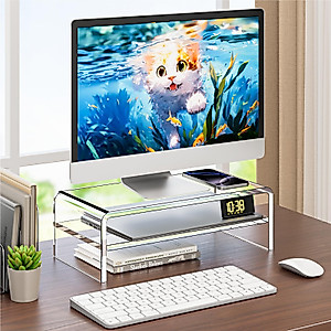 Egchi Clear Acrylic Monitor Stand Riser 2 Tier, 5.5 Inches High Clear Monitor Stand/Computer Desk Organizer Shelf for Multi Media Computer PC Storage Laptop