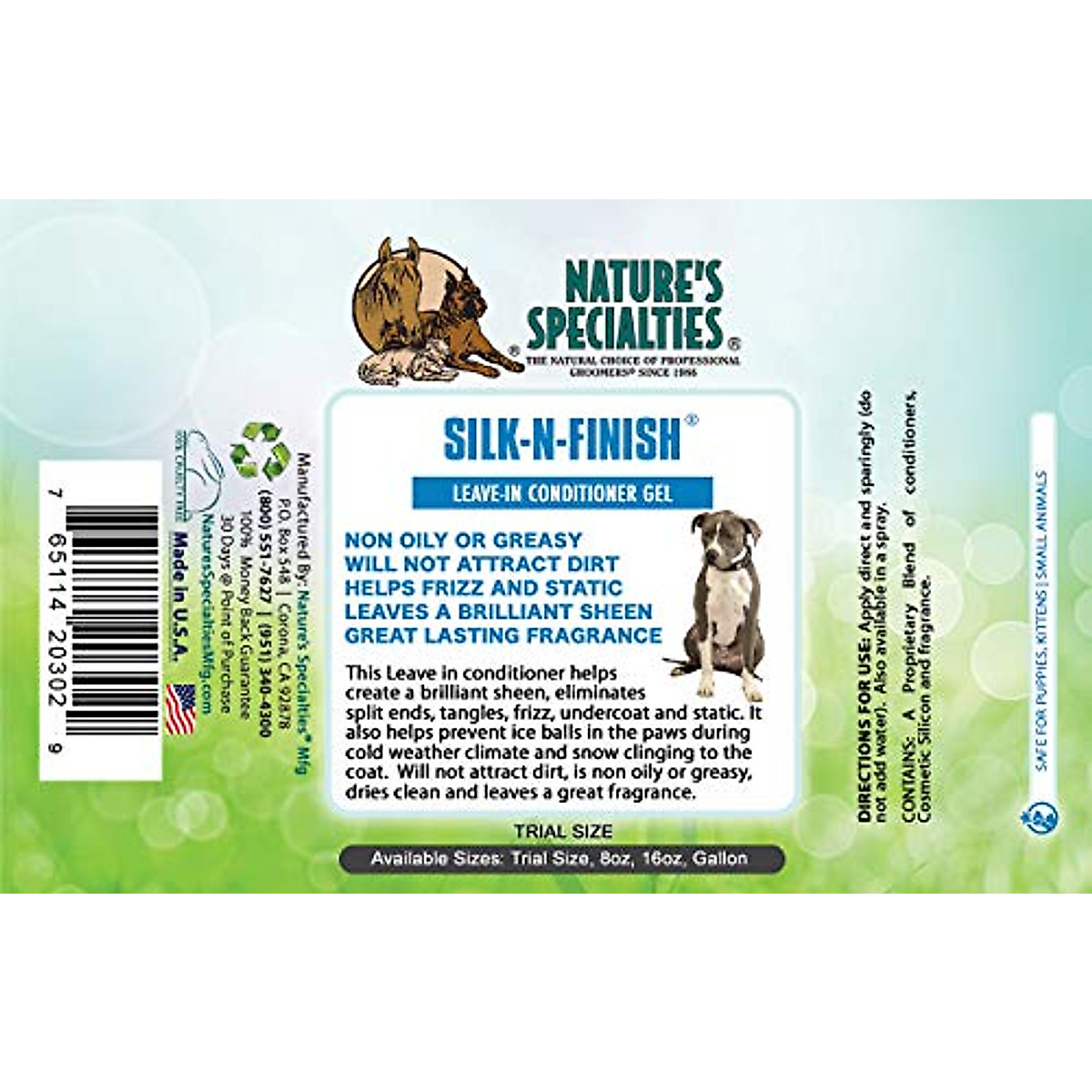 Nature's Specialties Silk-N-Finish Leave-in Dog Conditioner Gel for Pets, Natural Choice for Professional Groomers, Helps Create Brilliant Sheen, Made in USA, 16 oz