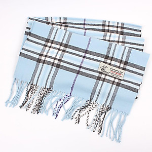 TZ Promise Plaid Cashmere Feel Classic Soft Luxurious Winter Scarf For Men Women (Baby Blue)