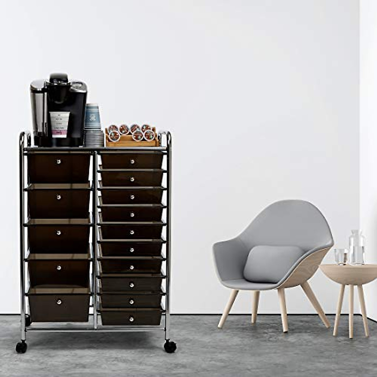 Seville Classics Rolling Utility Organizer Storage Cart , for Home Office, School, Classroom, Scrapbook, Hobby, Craft, 15 Drawer, Black