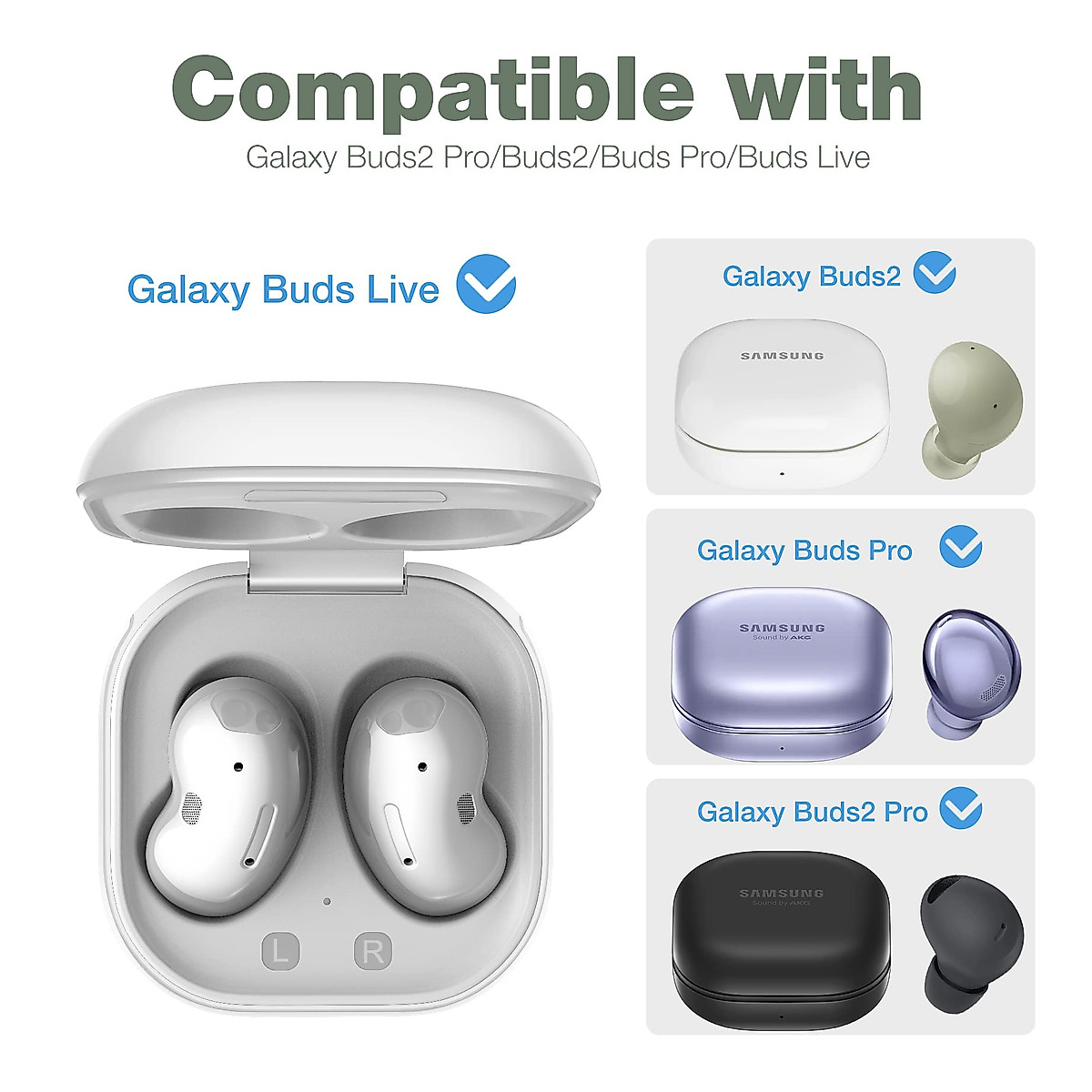 SURITCH Protective Case for Samsung Galaxy Buds FE(2023)/Buds 2 Pro(2022)/Buds 2(2021)/Buds Pro(2021)Buds Live(2020), Shockproof Sturdy Earbuds Cover for Charging Case with Heavy-Duty Carabiner, Green