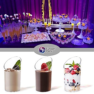 Plastic Dessert Cups with Spoons,Mini Disposable Appetizer Cups Clear Square Slanted Parfait Cups for Party - Set of 24 (2.5oz round slanted dessert cups)
