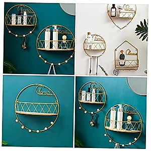 GETAJGHSD 1pc Wall Shelf Mounted Heart Shelf Wall Mount Clothing -Mounted Basket Farmhouse Display Shelf Wire Coat Hangers Wall-Mounted Storage Baskets Gold Shower Hanging Wooden