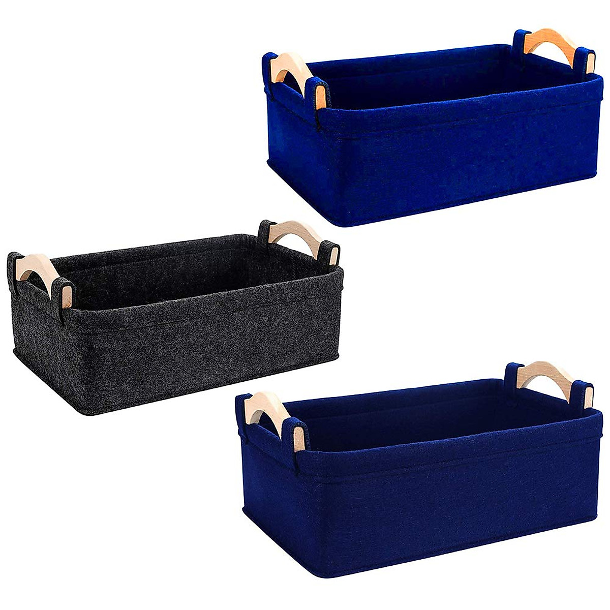 shlutesoy Home Collapsible Handles Books Clothes Toys Storage Basket Organizer Holder Bin - Purplish Blue L