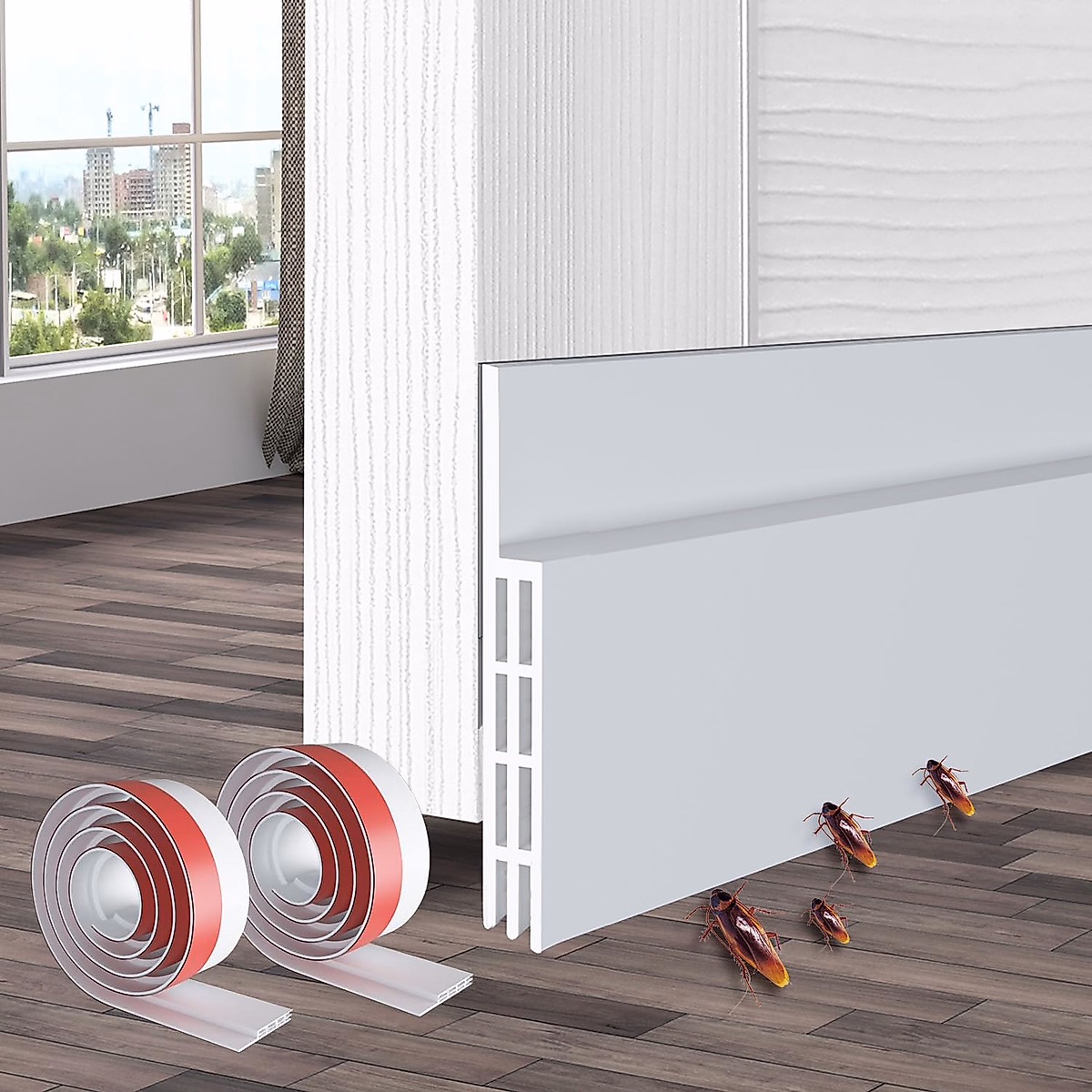 Ohuhu Door Draft Stopper for Bottom of Door - 2 Pack 39" L x 2" W Door Draft Blocker Weather Stripping for Bottom of Door - Adhesive Door Seal Gap Underdoor Dust Noise Insulation Draft Guard,White