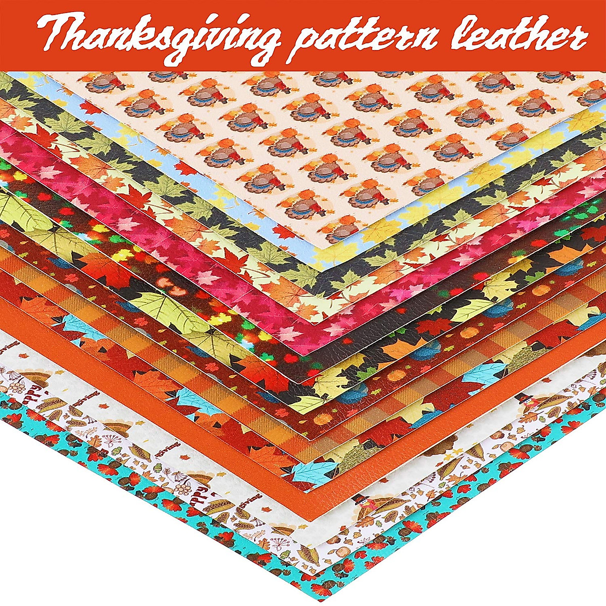 15 Pieces Thanksgiving Faux Leather Sheets Printed Fall Leaves Printed Leather Sheets for DIY, 8.3 x 6.3 Inch