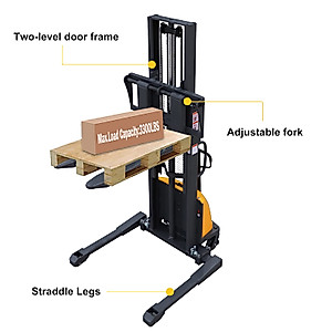 APOLLOLIFT Semi Electric Stacker, Lift Stacker 3300lbs Capacity Pallet Stacker 118inch Lifting Height Straddle Legs with Adjustable Forks