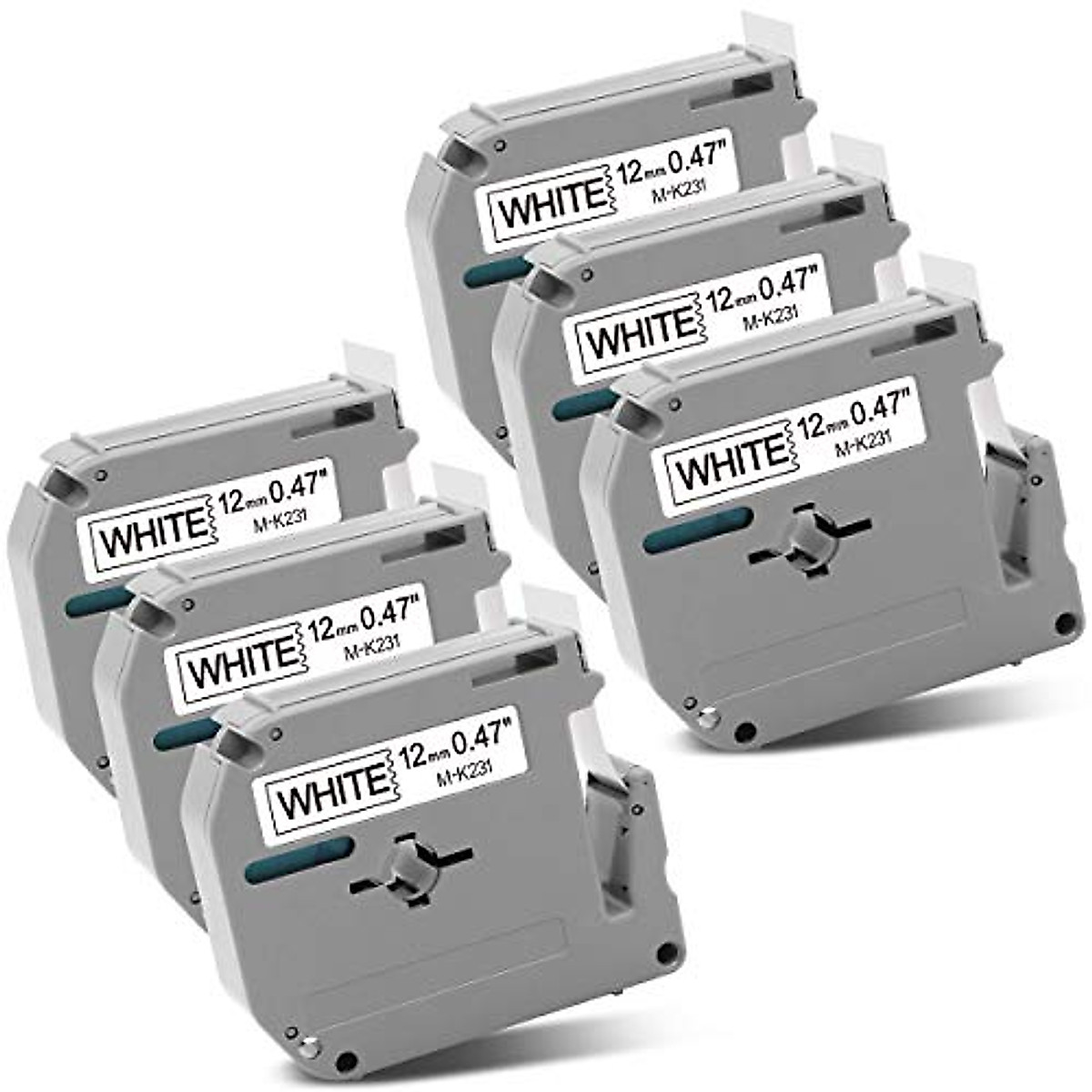 6-Pack Label Maker Tape Replace M-K231 Brother Label Maker Tape 12mm Brother Label Maker Refills M-K231, Fits Brother P-Touch M Tape M231 MK231 for Ptouch PT-M95 PT-90 PT70 PT-65 PT-85, Black on White