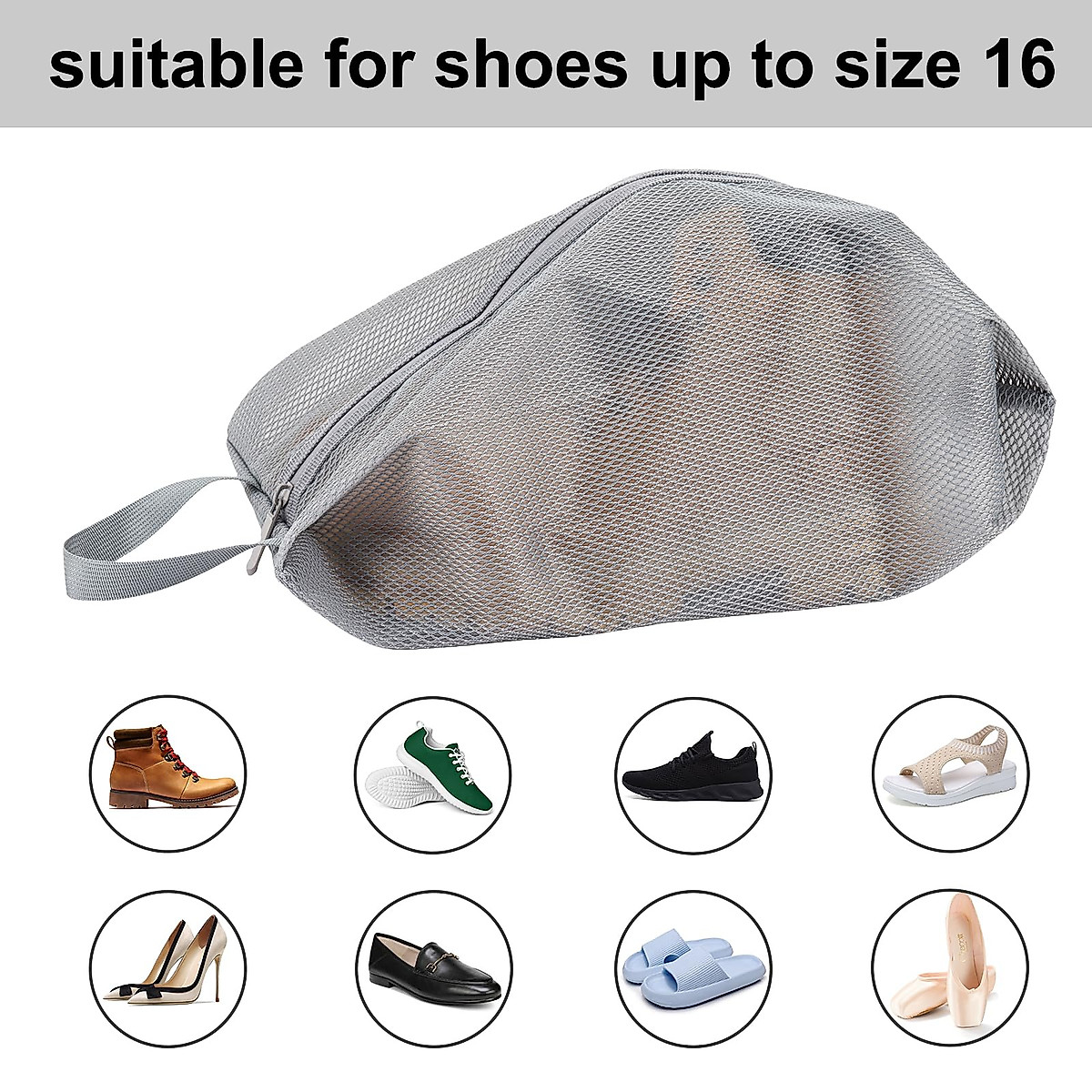 Fixwal Shoe Bag for Travel, Waterproof Travel Shoe Bag for Packing, Travel Shoe Bags for Packing, Translucent Shoe Bag for Men and Women, Large, Grey