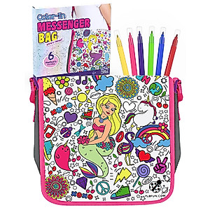 PURPLE LADYBUG Color Your Own Bag with 6 Markers Craft Set - Unique Mermaid Crafts for Girls Ages 6-8 & Mermaid Gifts for Girls 5-7 Years Old, Craft Kits for Girls Ages 6-8, Summer Crafts for Kids
