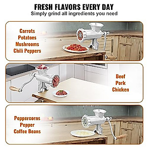VEVOR Manual Meat Grinder, Heavy Duty Cast Iron Hand Meat Grinder with Steel Table Clamp, Meat Mincer Sausage Maker with 1 Cutting Blade, 2 Cutting Plates, 3 Sausage Tubes for Beef Pepper Mushroom