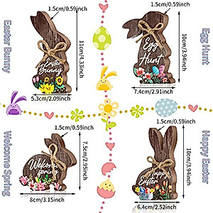 4 Pieces Easter Bunny Wood Decor Easter Natural Wood Signs Bunnies Shape Signs Easter Tabletop Decor Rustic Wood Centerpieces for Farmhouse Kitchen Dining Room (Retro Style)