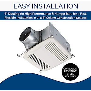 Broan-Nutone QTXE110S Ultra-Silent Ventilation Fan, Exhaust Fan for Bathroom and Home, ENERGY STAR Certified, 0.7 Sones, 110 CFM , White , 6" Round