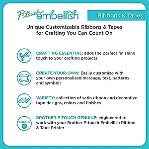 Brother P-touch Embellish Gold Print on White Satin Ribbon TZER234 – ~½” Wide x ~13.1’ Long for use with P-touch Embellish Ribbon & Tape Printer