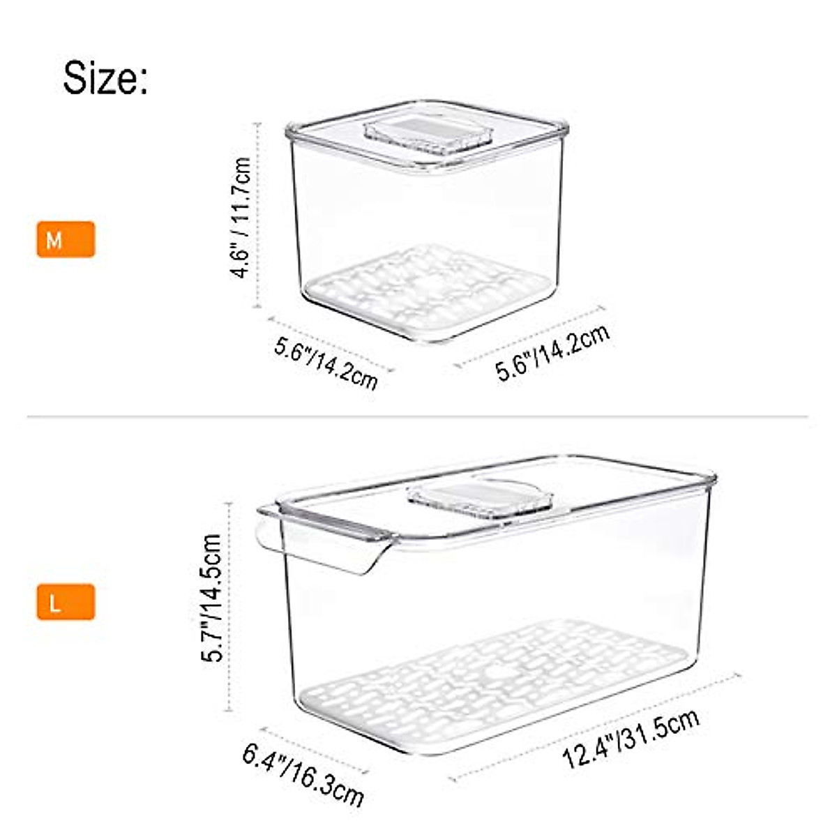Redrubbit Fridge Food Storage Containers Bins Produce Saver with Vented Lids, Stackable Refrigerator Freezer Organizer with Removable Drain Tray, Fresh Keeper, 3 Pack