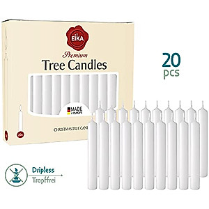 Eika Premium Christmas Tree Candles - Set of 20 Traditional Christmas Wax Candles for Pyramids, Carousels & Chimes - Made in Europe - Solid Colored - White
