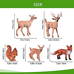 35 Pcs Woodland Animals Figures Model Trees Kit 5 Pcs Forest Animal Toys 30 Pcs 1.18-6.30 Inch Mixed Miniature Trees Miniature Cake Toppers Kids Birthday Christmas Village Accessories (Deer Style)