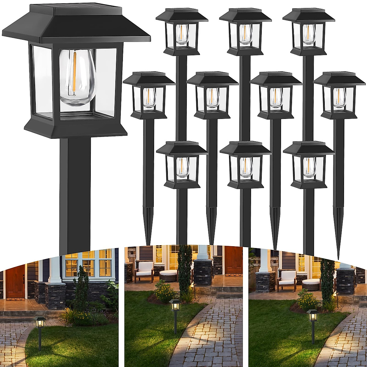 Solar Pathway Lights,10 Pack Waterproof Solar Garden Lights, Auto On/Off Solar Outdoor Lights for Your Garden, Landscape, Path, Yard, Patio, Driveway,Walkway Decor