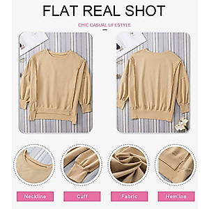 SHEWIN Womens Sweatshirts Long Sleeve Round Neck Soft Baggy Curved Hem Tops Lightweight Sweatshirts for Women Fall Cute Tops Loose Fit Flowy Crewneck Plain Tshirts for Leggings Khaki Small
