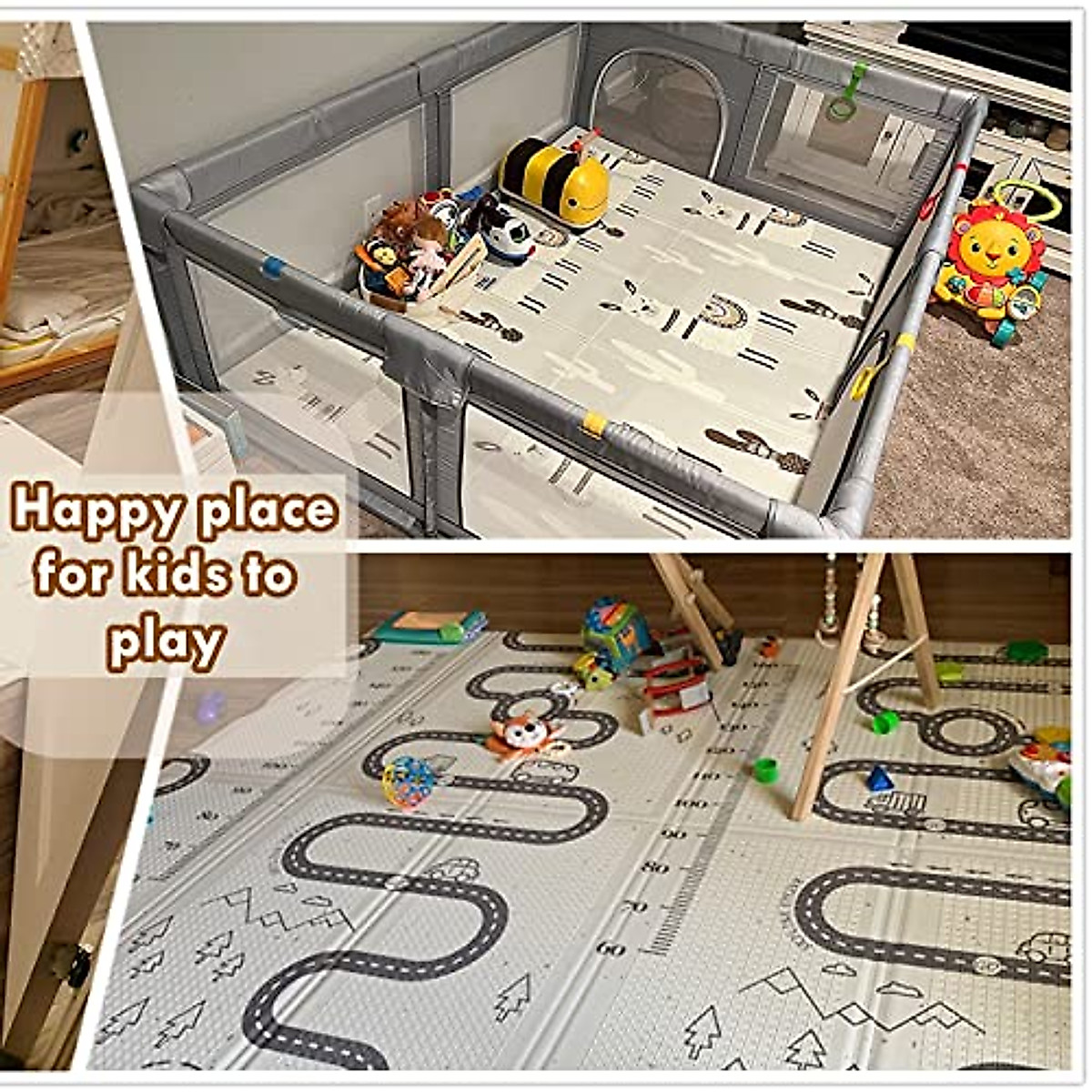 Baby Play Mat Palymat Foldable LXIAOY Extra Large Crawling Pad Reversible Portable for Outdoor and Travel (Gray)