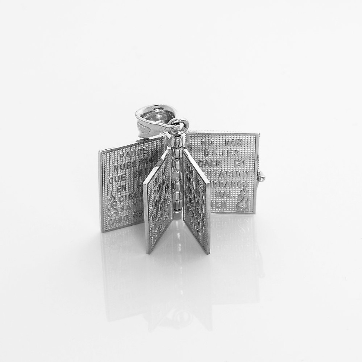 Claddagh Gold Religious Jewelry Sterling Silver 3D Santa Biblia Book w/Lord's Prayer in Spanish Charm Pendant