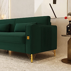 Goohome Tufted Couch, Chesterfield Velvet Upholstered 3-Seater Comfy Sofa, Living Room Furniture Sets W/Solid Wood Frame and Gold Legs, Fit for Bedroom, Apartment