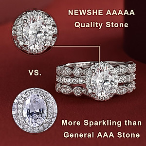 Newshe Jewellery Engagement Sets Wedding Rings For Women 925 Sterling Silver 3pcs White Cz Size 7