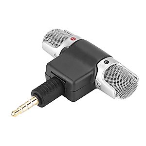 ASHATA Mini Microphone, 3.5mm Jack Mini Mic Digital Stereo Microphone Portable Professional Handheld External Microphone Angle Adjustable for Mobile Phone, PC and Recorder