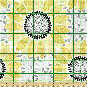 Lunarable Sunflower Fabric by The Yard, Abstract Shapes Floral Pattern Stripe Petals Summer Blossom Illustration, Stretch Knit Fabric for Clothing Sewing and Arts Crafts, 1 Yard, Black Yellow