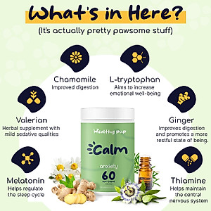 Calming Chews for Dogs with Melatonin - 60 Delicious Soft Treats for Dog Anxiety Relief for Large and Small Dogs - Includes Chamomile, Thiamine, L-Tryptophan - Promotes Rest and Relaxation