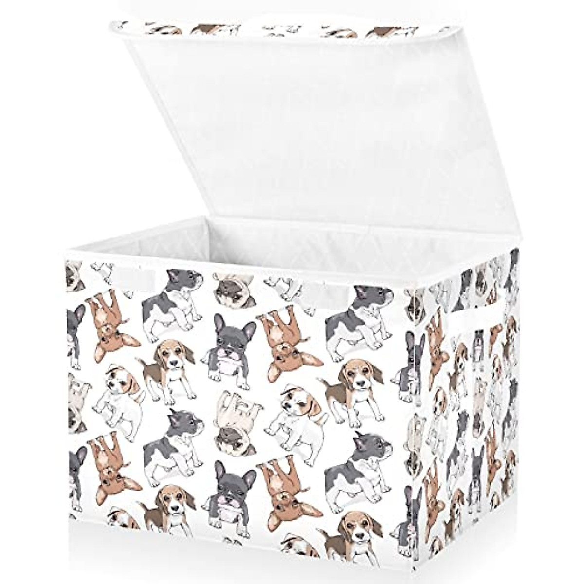 Krafig Cartoon Funny Animal Dog Foldable Storage Box Large Cube Organizer Bins Containers Baskets with Lids Handles for Closet Organization, Shelves, Clothes, Toys