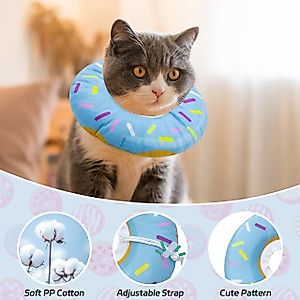 Seyezo Cat Cone Soft Collar, Adjustable Cat Recovery Collar for Small Medium Large Cats, Cute Donut E Collar After Surgery, Anti-Lick Wound Healing Elizabethan Collar for Kittens(Donut Blue, Small)