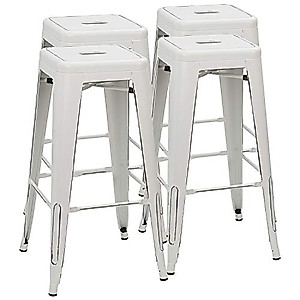 Furmax 30 Inches Metal Bar Stools Bar Height High Backless Stools Indoor Outdoor Stackable Kitchen Stools Set of 4 (Distressed White)