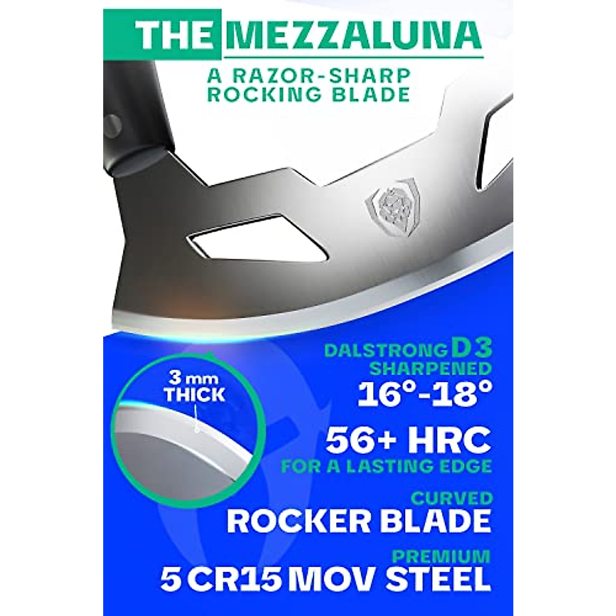 Dalstrong Mezzaluna Knife - 8.5 inch Blade - Gladiator Series - Rocking, Mincing & Chopping Produce Knife - Black ABS Handle - w/Sheath